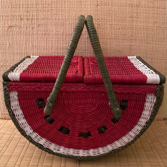 Accents | Vintage Wicker Picnic Basket Watermelon Picnic Basket | Poshmark